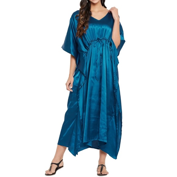 Kaftans | Caress Turquoise Boho Drawstring Waist Loungewear Coverup ...
